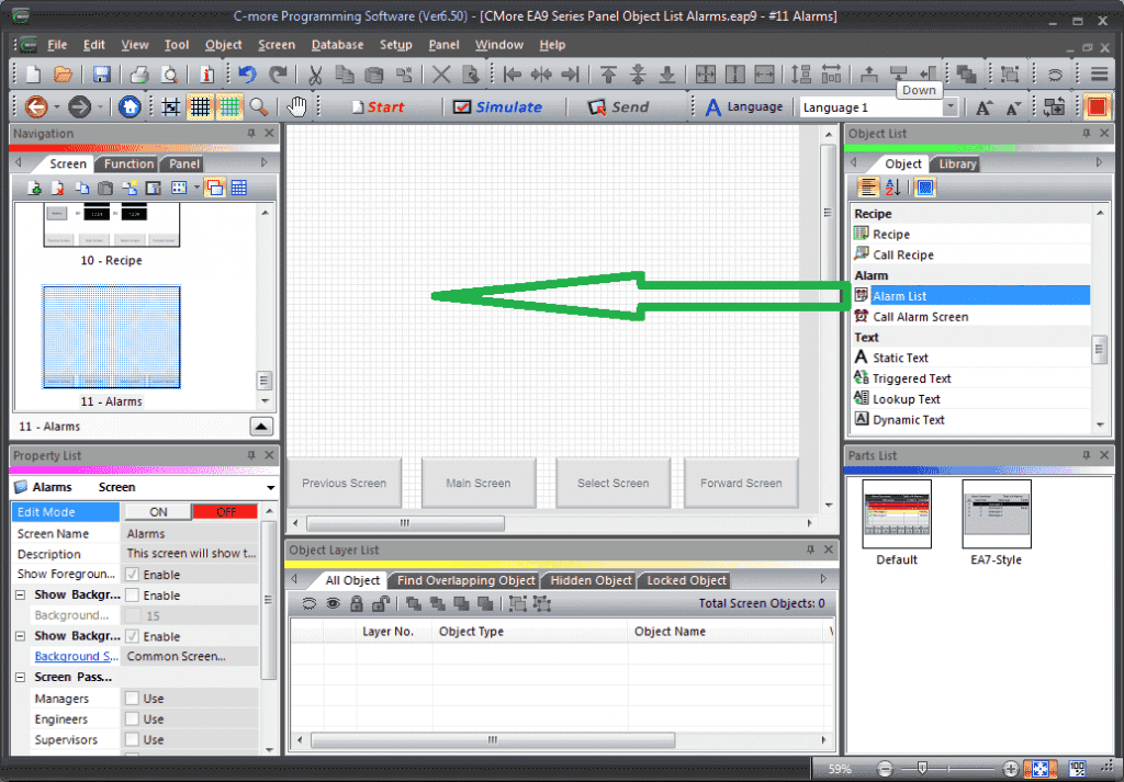 C-More EA9 HMI Series Panel Object List Alarms | ACC Automation